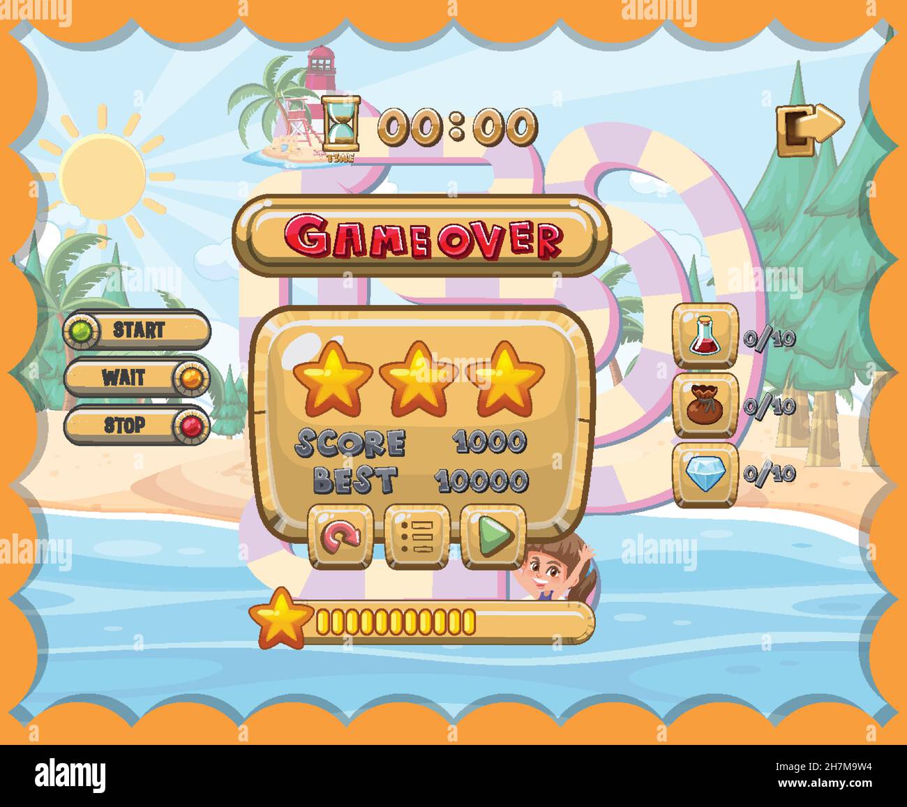 Game user interface with game over and three stars illustration Stock ...