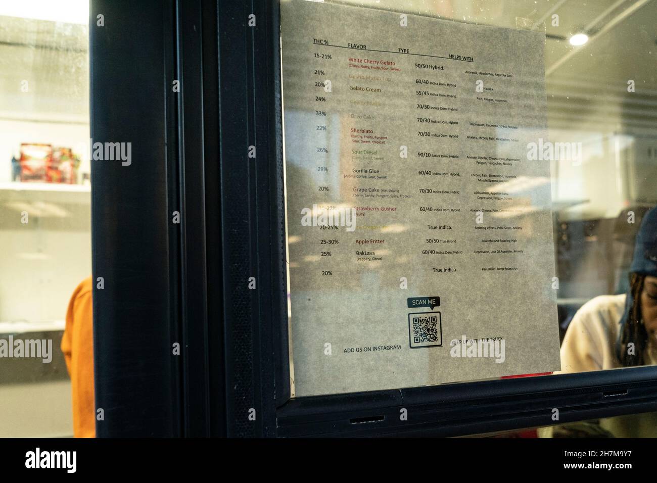 New York, NY - November 23, 2021: Menu displayed at THC The green truck ...