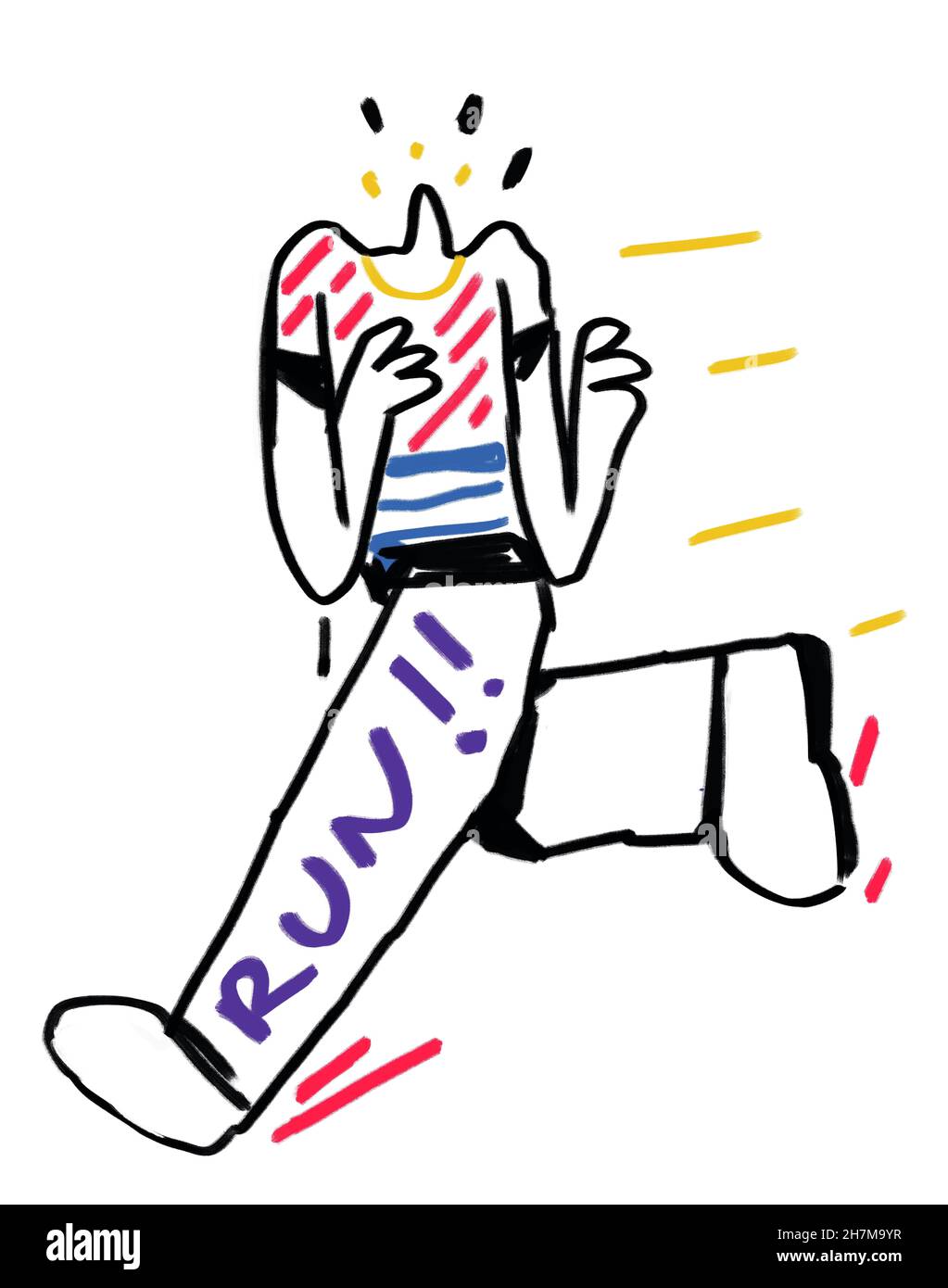 Funny character with thick lines, run with text run, speed line and ...