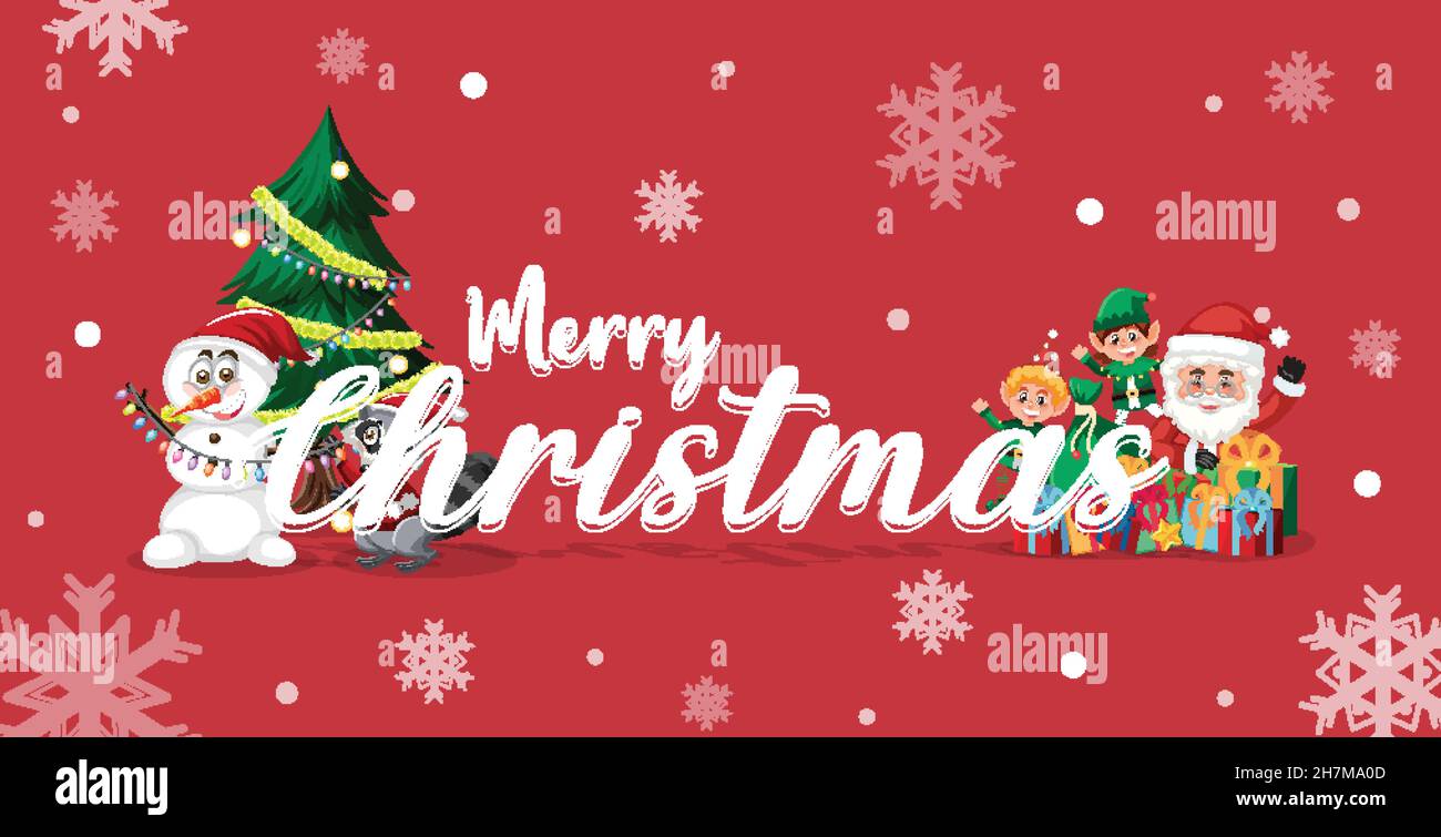 Merry Christmas banner with cute santa claus cartoon illustration Stock ...