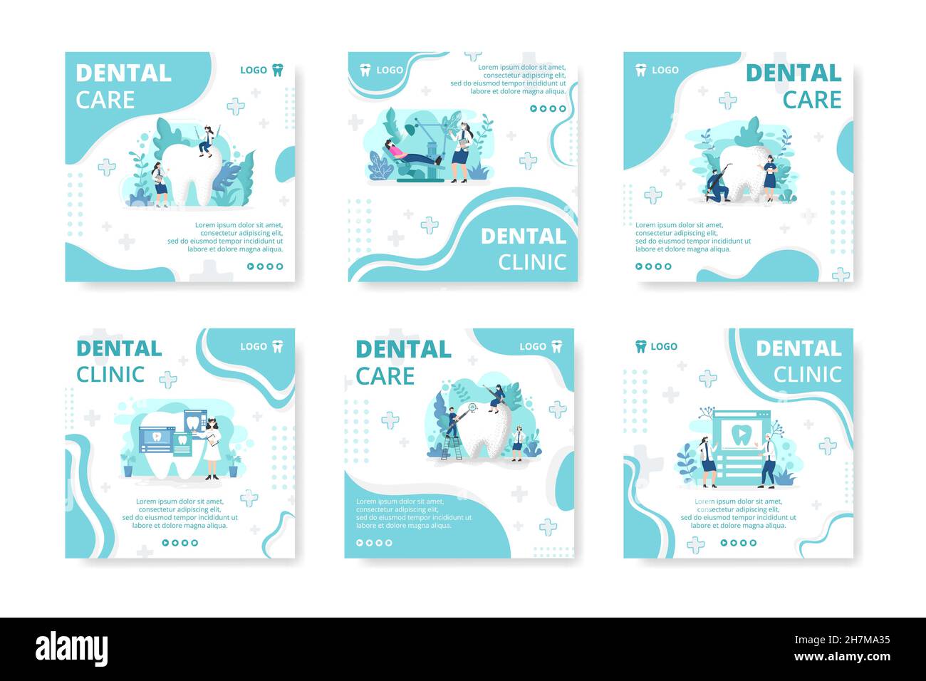 Dental Flat Design Illustration Post Editable of Square Background ...