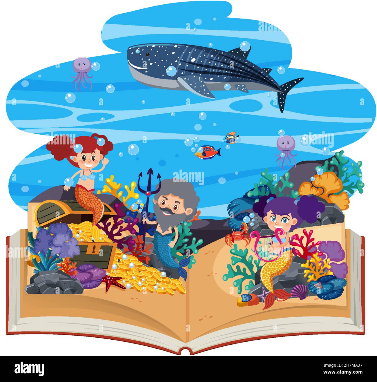 Open book with cute mermaids in the underwater illustration Stock ...