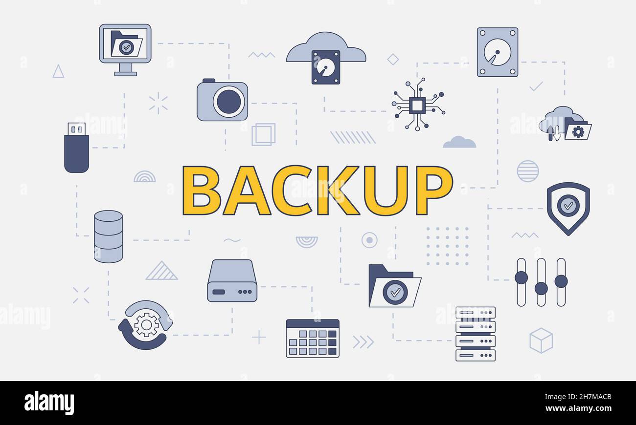 backup concept with icon set with big word or text on center vector ...