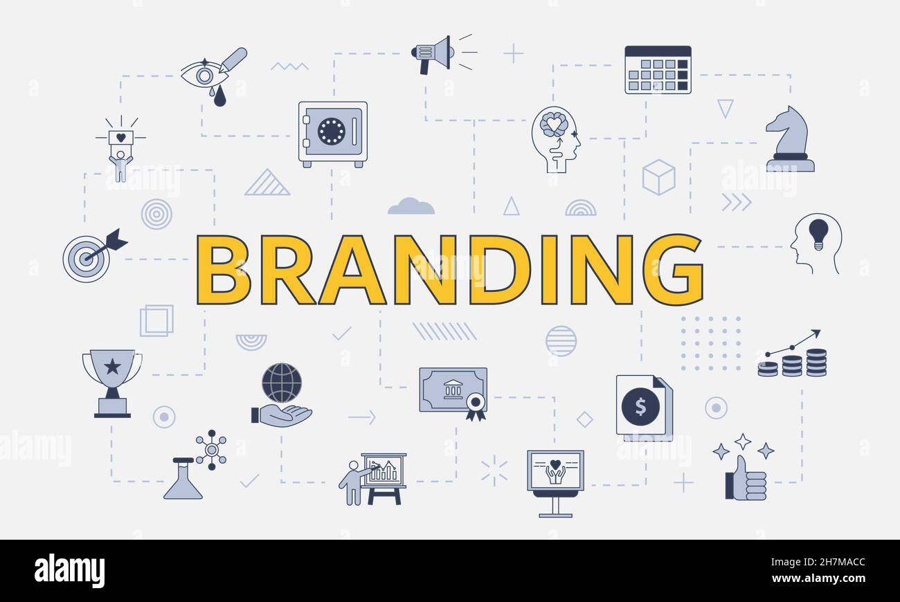 branding concept with icon set with big word or text on center vector ...