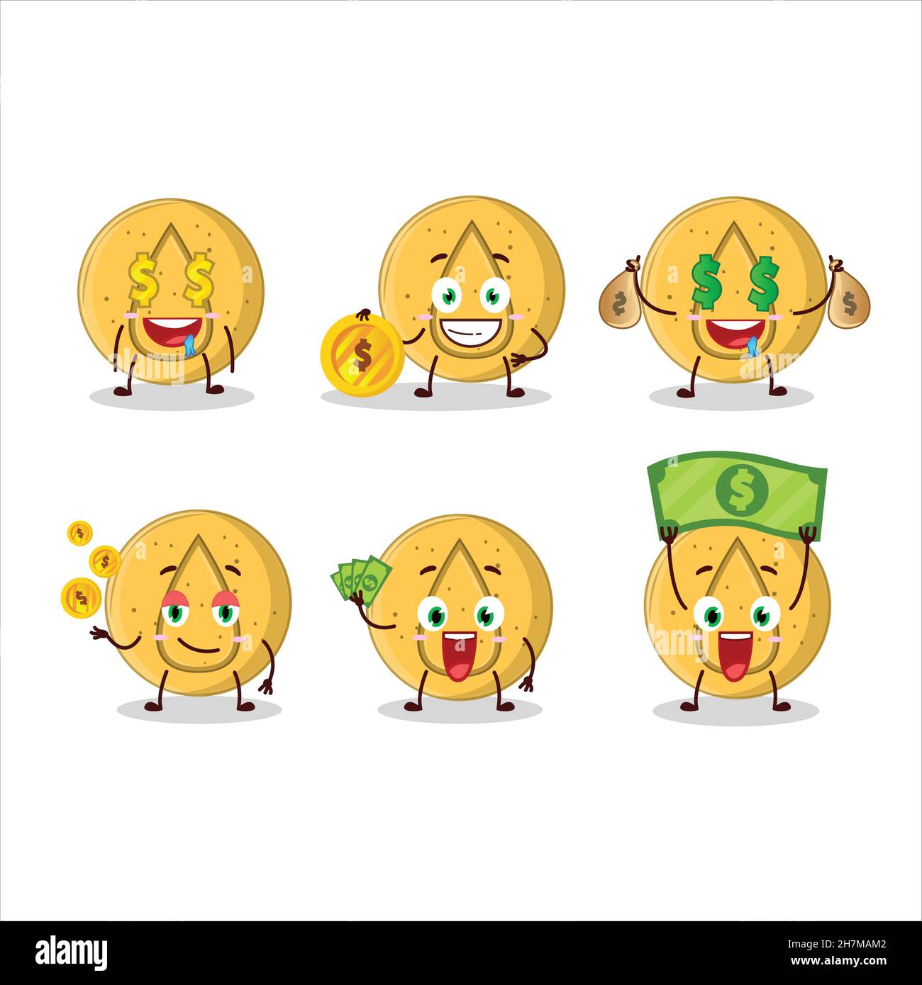 Dalgona candy water cartoon character with cute emoticon bring money ...