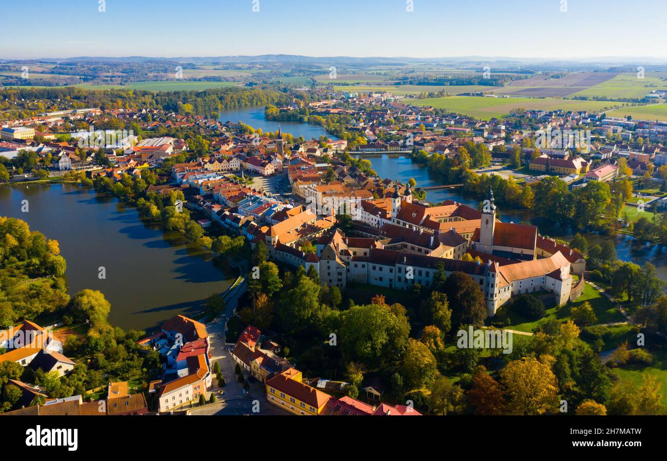 Top view from the drone on the city Telc Stock Photo - Alamy