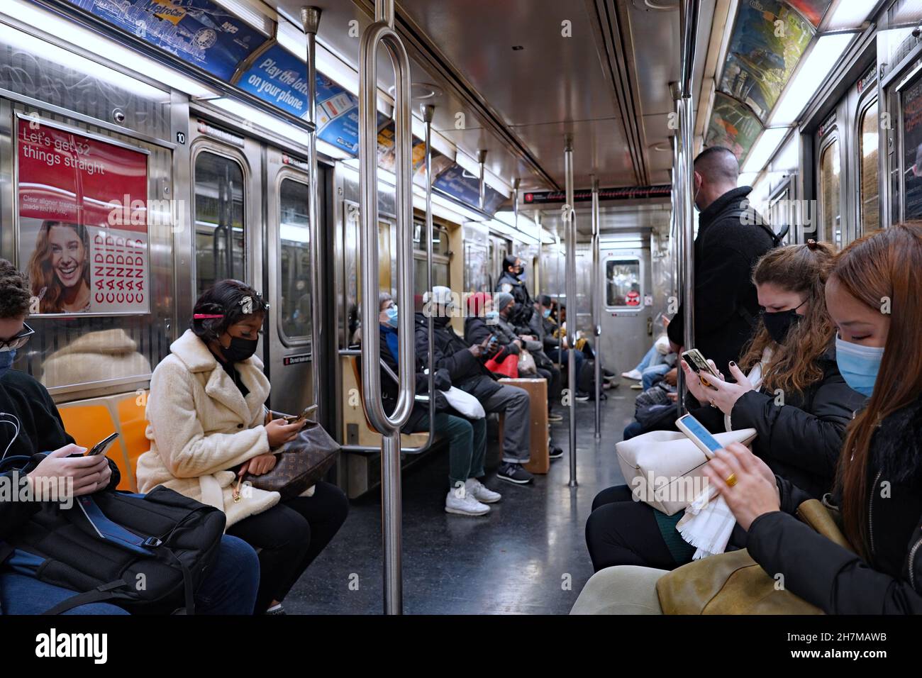 New York City, USA - November 16, 2021: Passengers on the New York ...