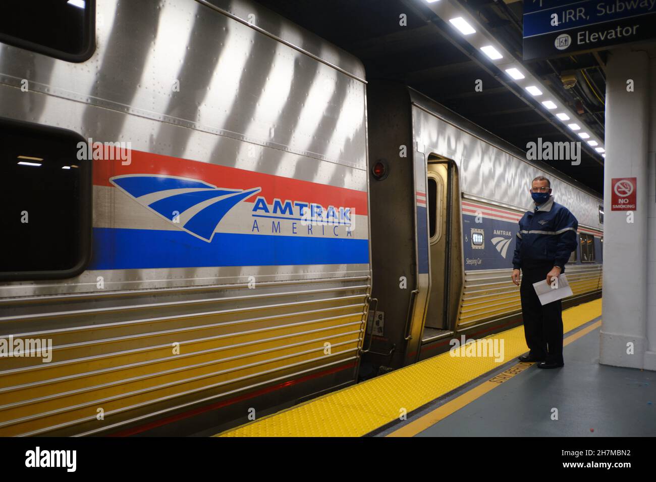New York, New York, USA. 23rd Nov, 2021. Amtrak train at Penn Station ...