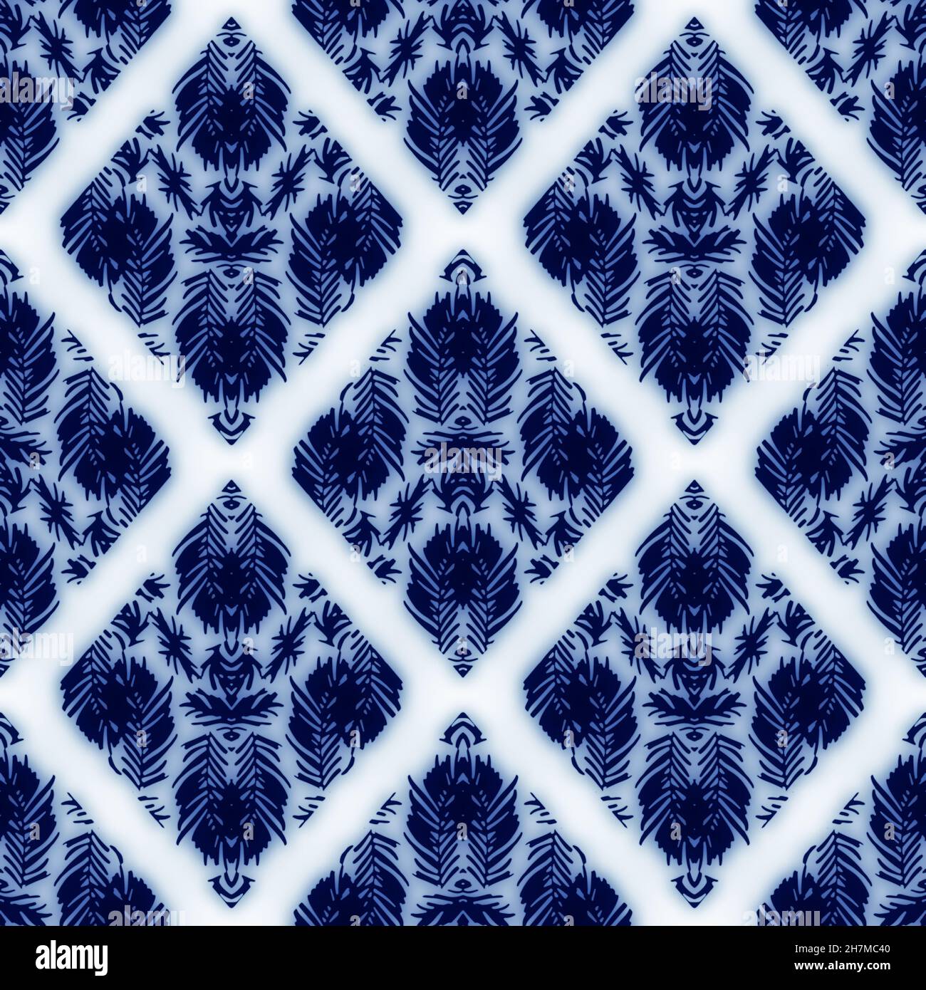 Seamless blue and white ceramic tile ornate damask pattern for surface ...