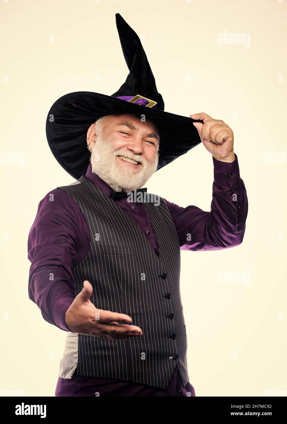 Halloween tradition. Cosplay outfit. Wizard costume hat Halloween party ...