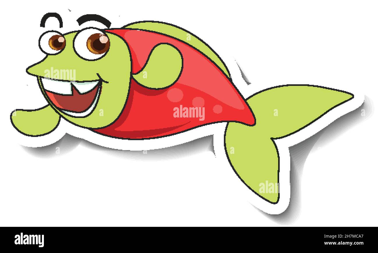 Sea Animal Cartoon Sticker with Cute Fish illustration Stock Vector ...