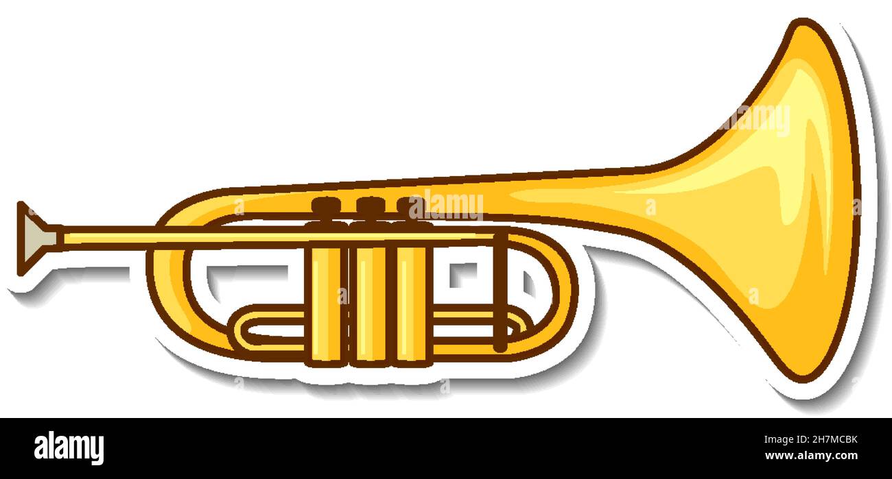 Sticker golden trumpet musical instrument illustration Stock Vector ...