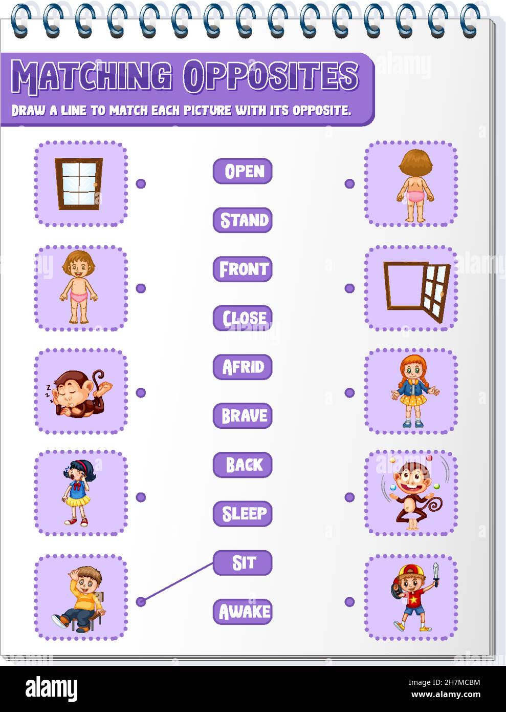 Matching words to pictures worksheet template illustration Stock Vector ...