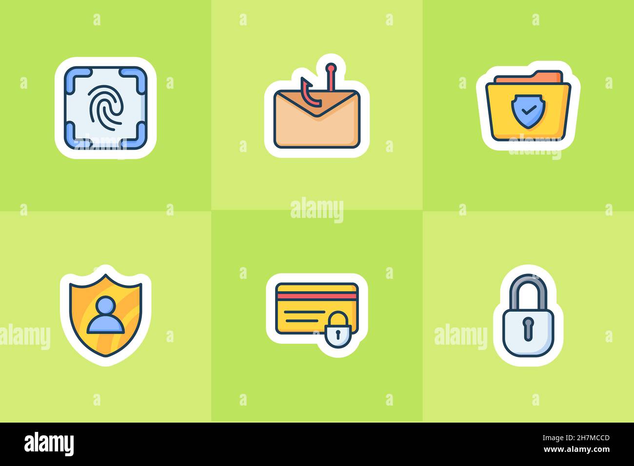 fingerprint phishing folder security and padlock icon for sticker or ...