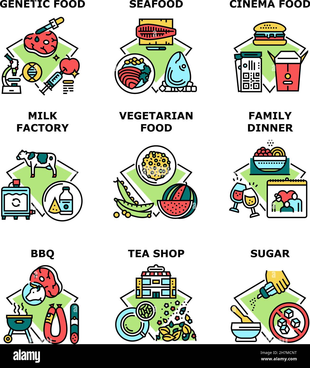 Food Family Dinner Set Icons Vector Illustrations Stock Vector Image ...