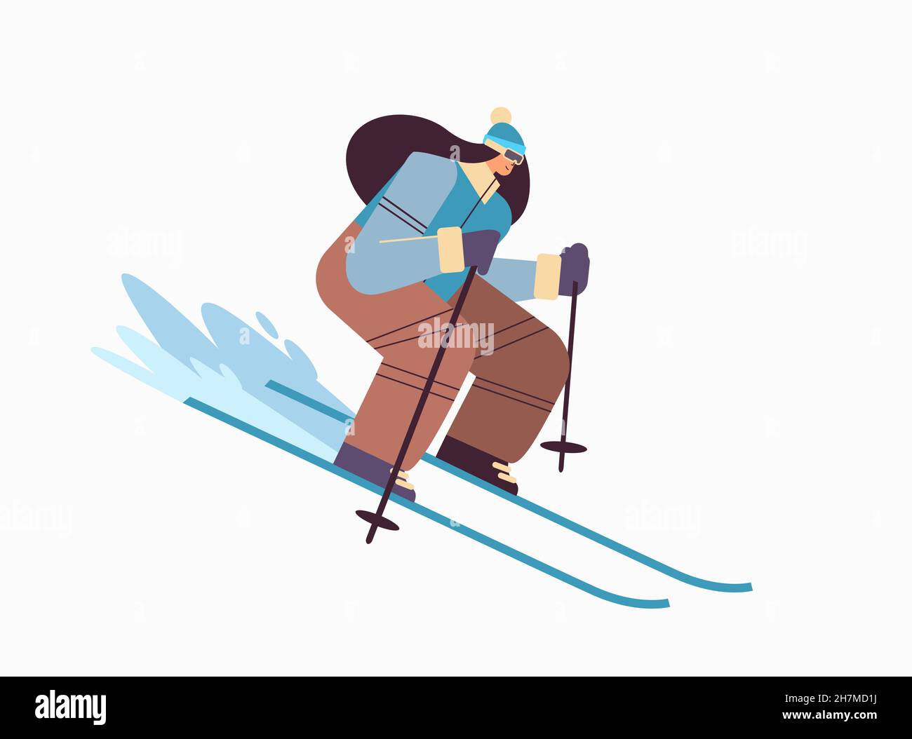 skier woman sportswoman skiing doing activities winter vacation concept ...