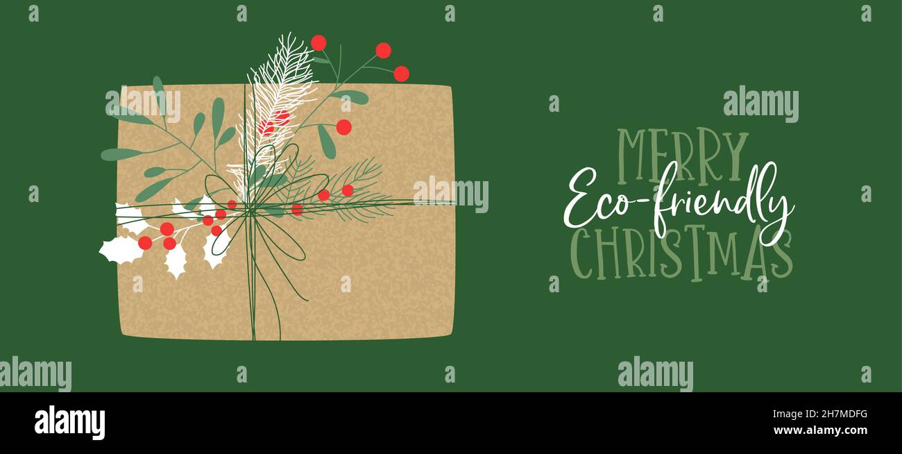 Merry Eco Friendly Christmas greeting card illustration of recycled ...