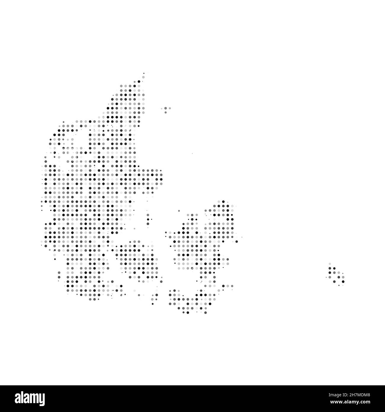 Abstract dotted black and white halftone effect vector map of Denmark ...
