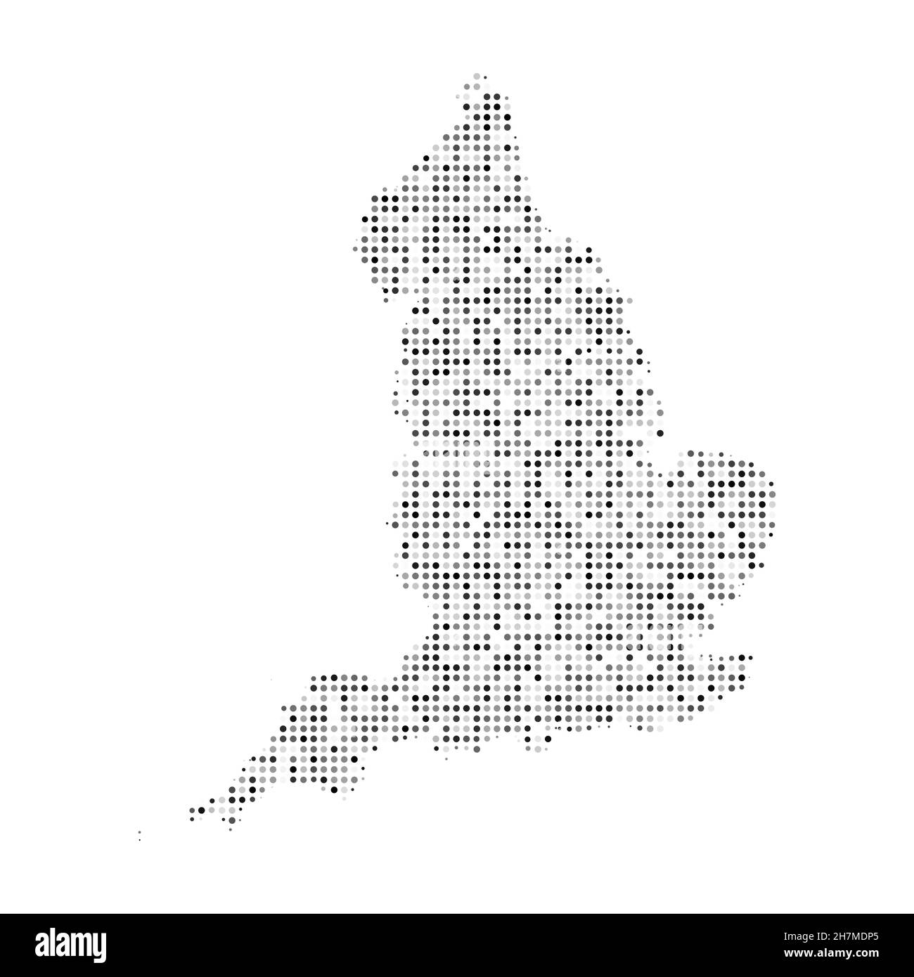 Abstract dotted black and white halftone effect vector map of England ...