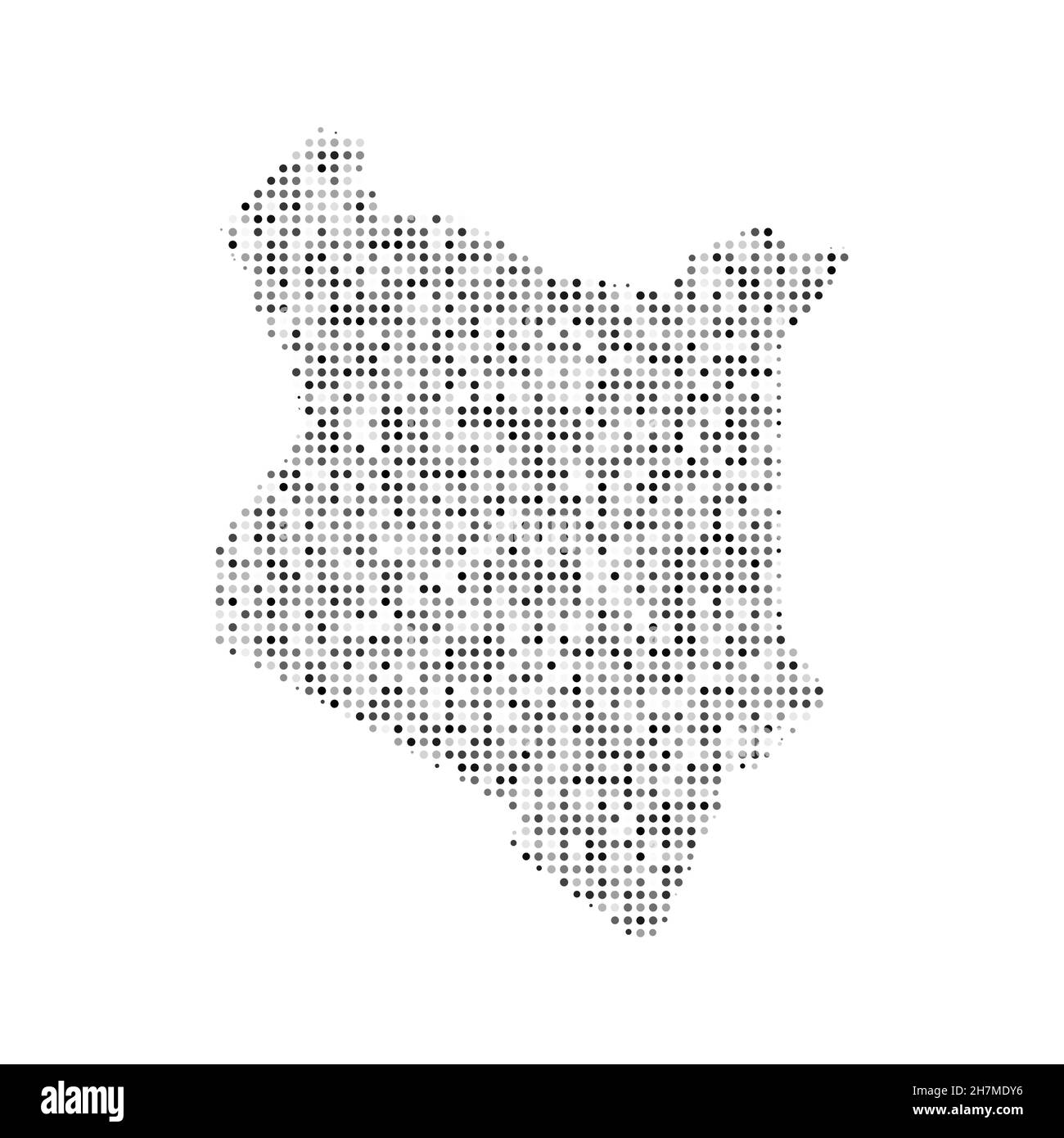 Abstract dotted black and white halftone effect vector map of Kenya ...