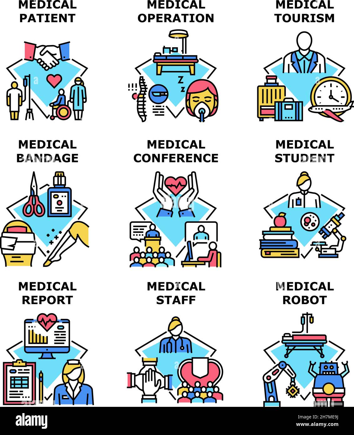 Medical Tourism Set Icons Vector Illustrations Stock Vector Image & Art ...