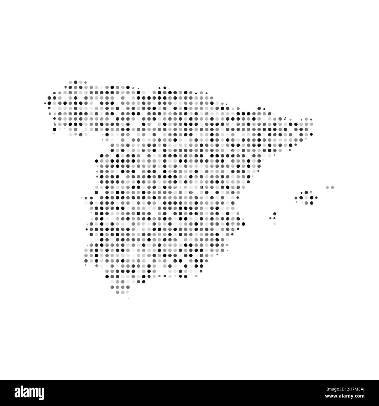 Abstract dotted black and white halftone effect vector map of Spain ...