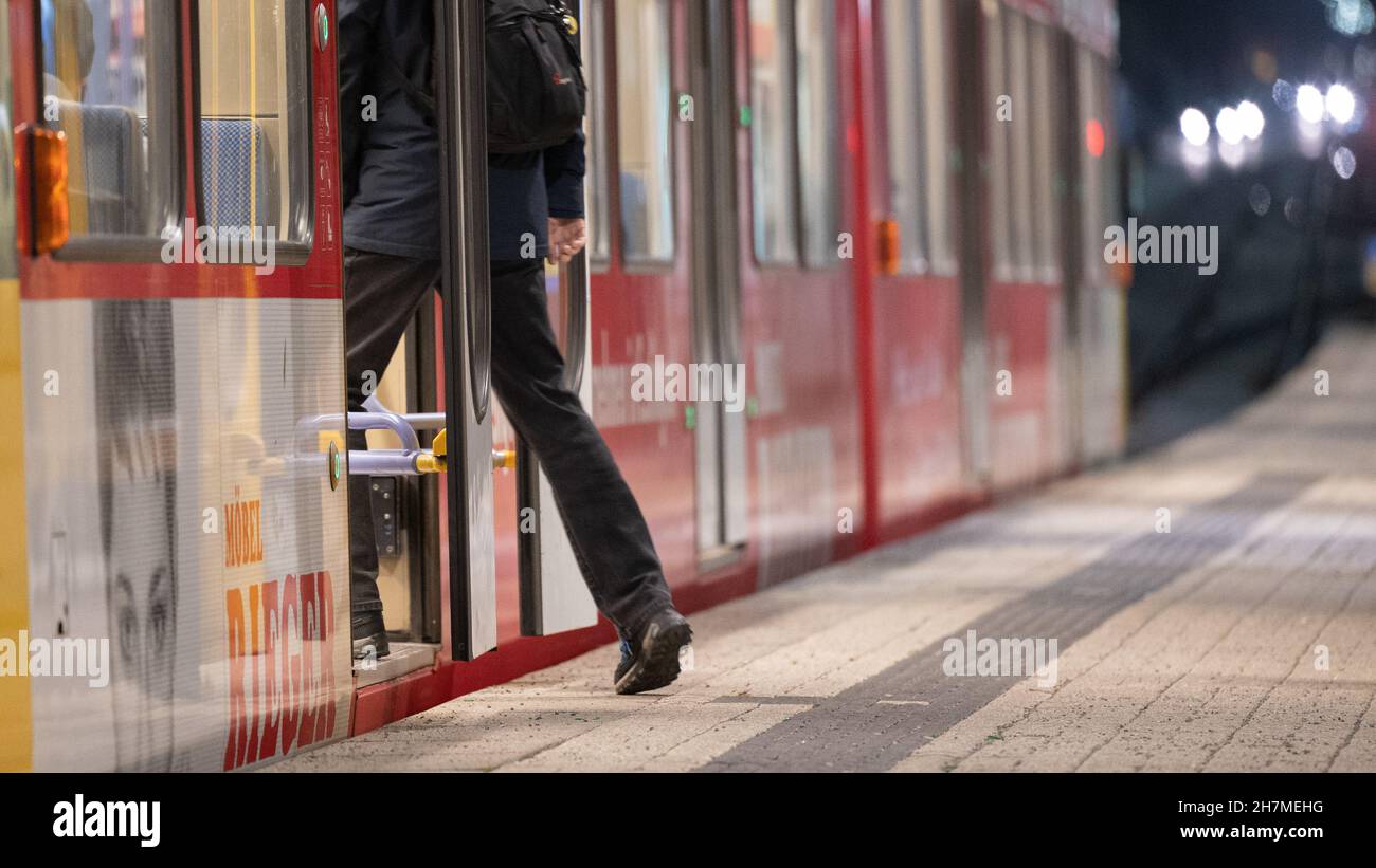 Stuttgart, Germany. 24th Nov, 2021. A man gets on a subway in the ...