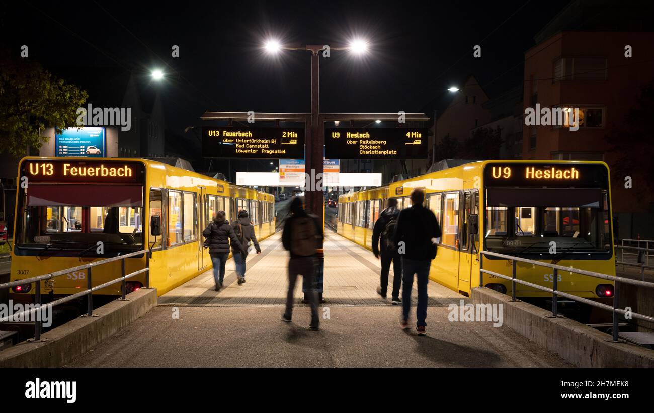 Stuttgart, Germany. 24th Nov, 2021. People board a subway in the ...