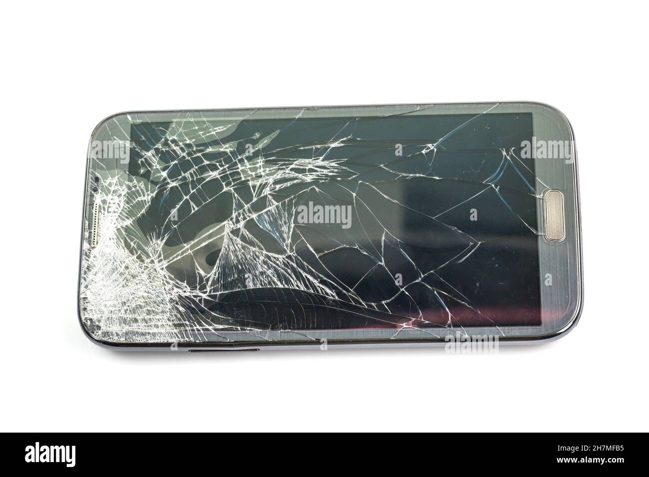 Smartphone drop to the floor and screen damage broken isolated on white ...