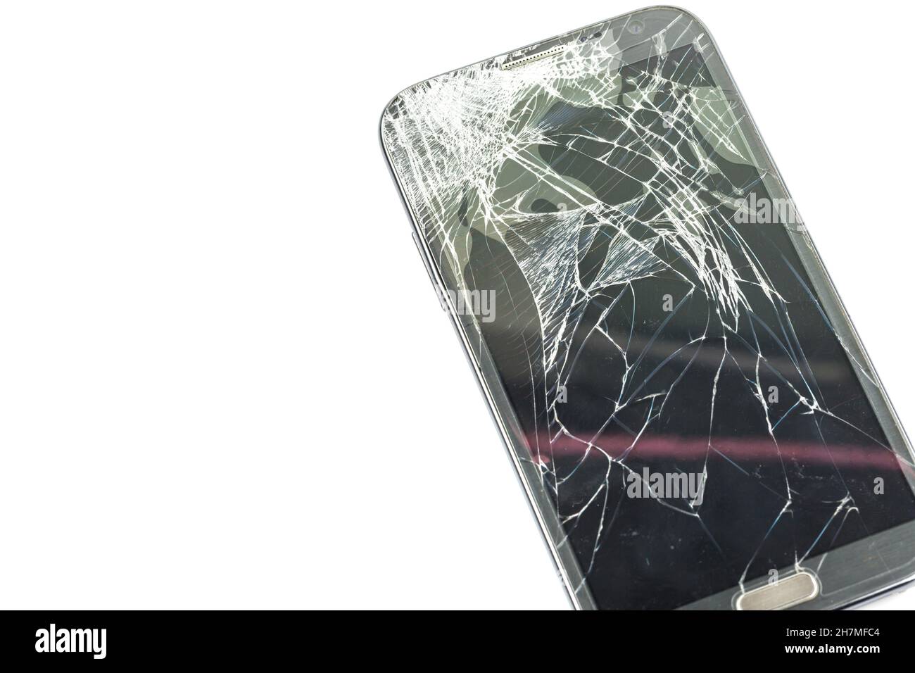 Smartphone drop to the floor and screen damage broken isolated on white ...
