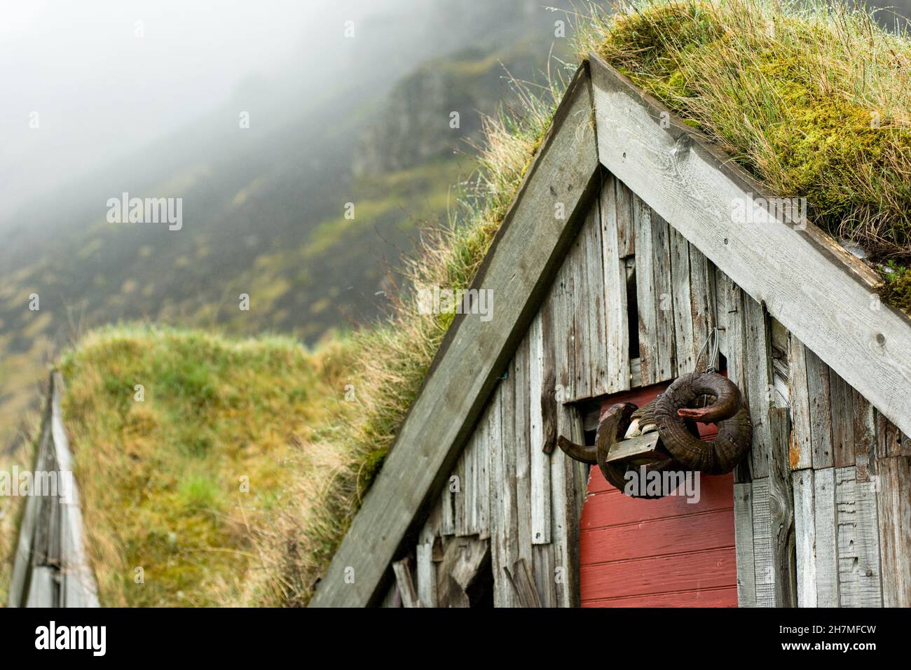 Abandoned historic turf house farm buildings in Nupsstadur, Iceland ...