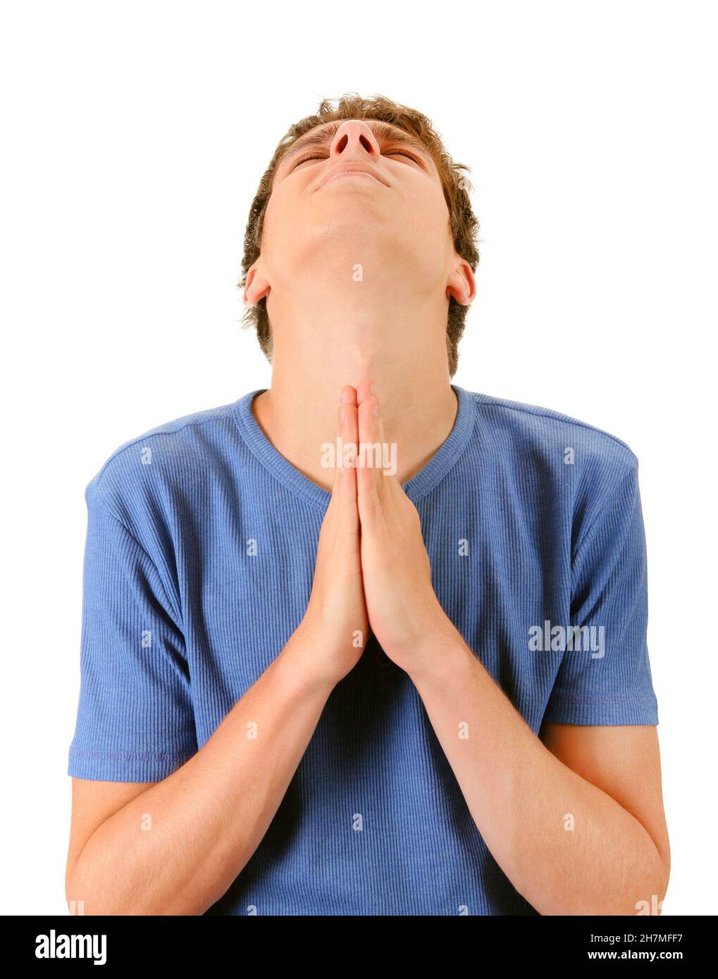 Young Man Praying Isolated on the White Background Stock Photo - Alamy