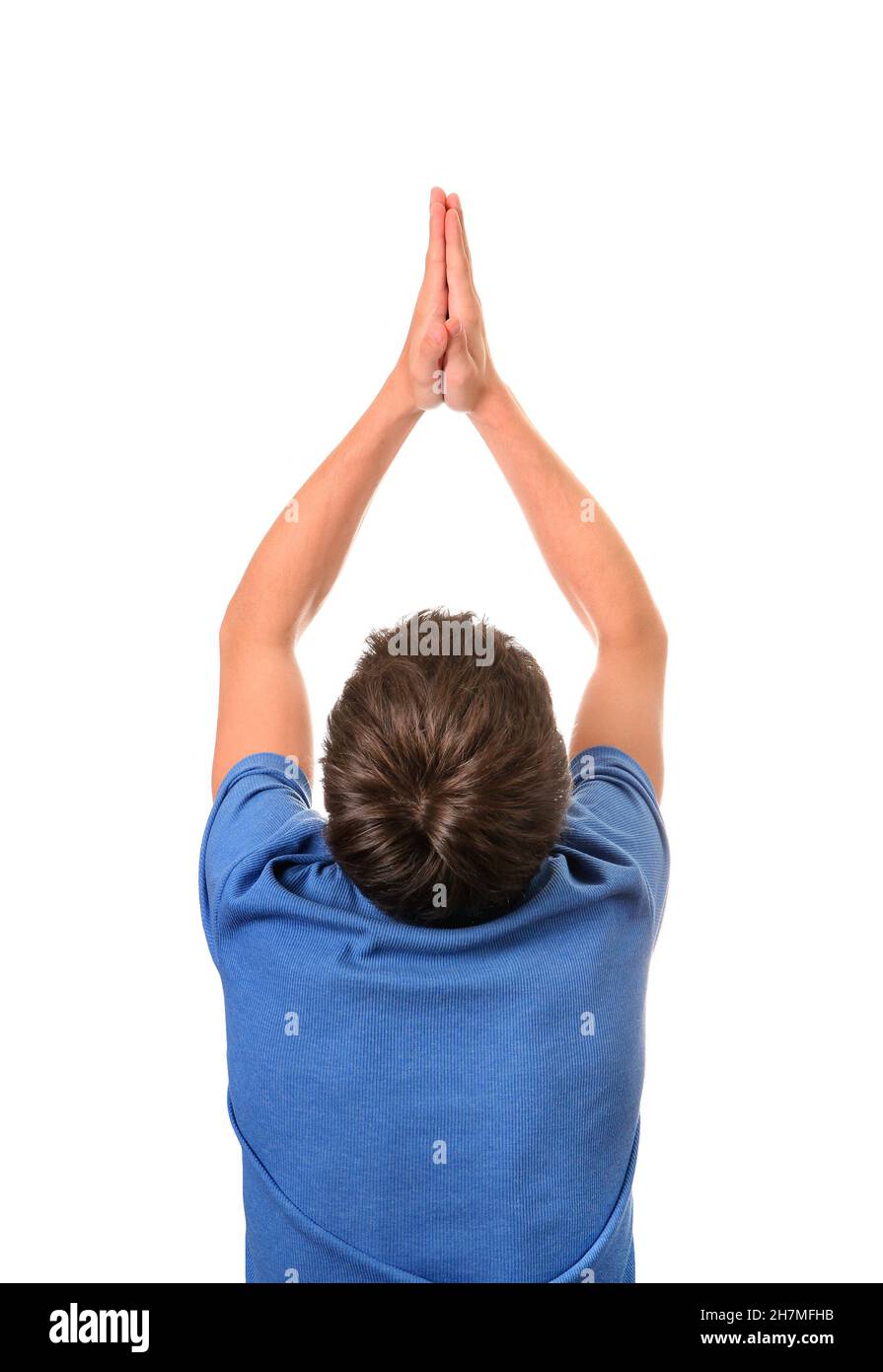 Man Praying Rear View Isolated on the White Background Stock Photo - Alamy