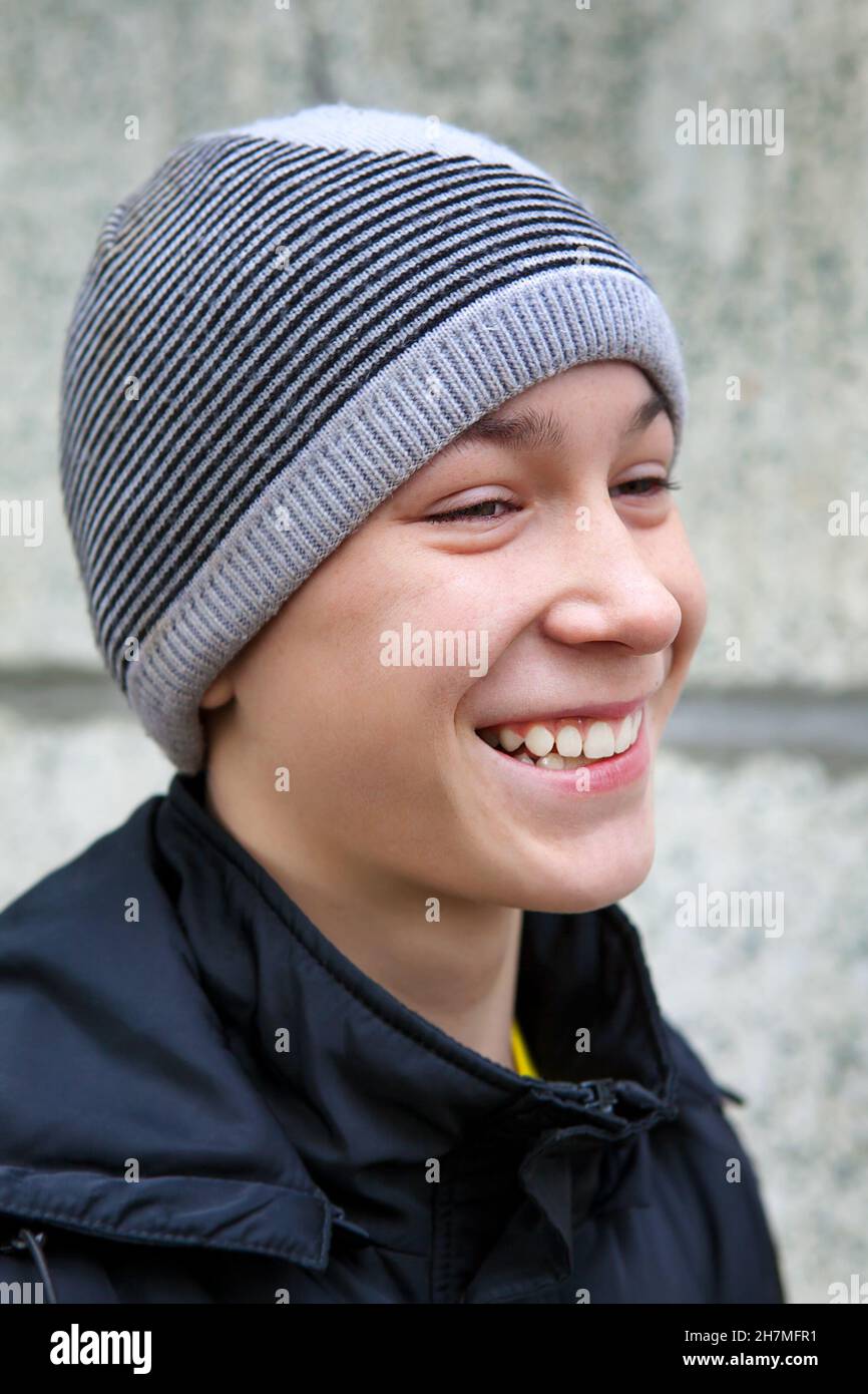 Cheerful Teenager Portrait by the Wall on the Street Stock Photo - Alamy