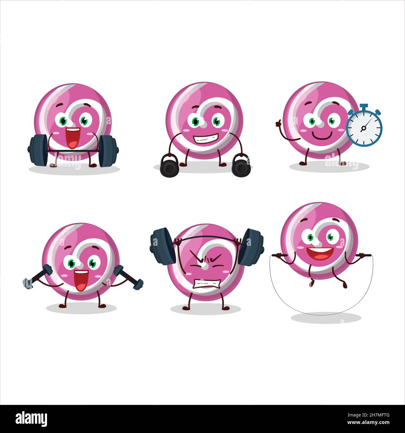 A healthy pink sweet candy cartoon style trying some tools on Fitness ...
