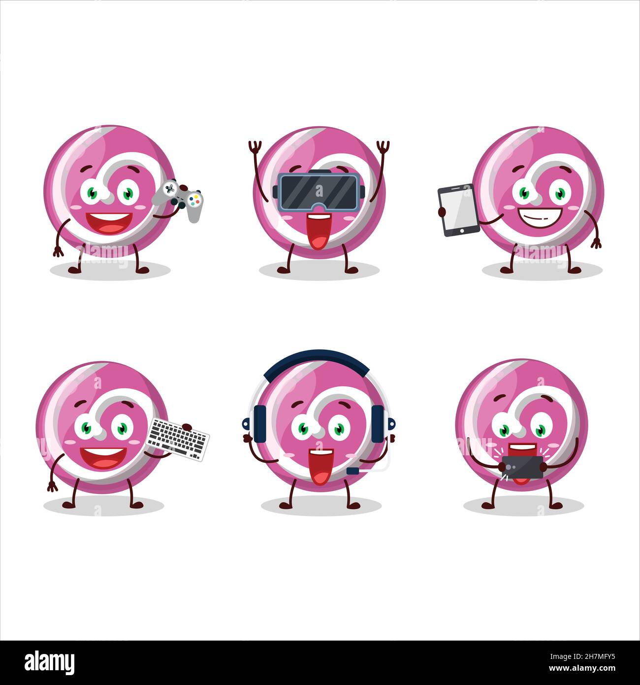 Pink sweet candy cartoon character are playing games with various cute ...
