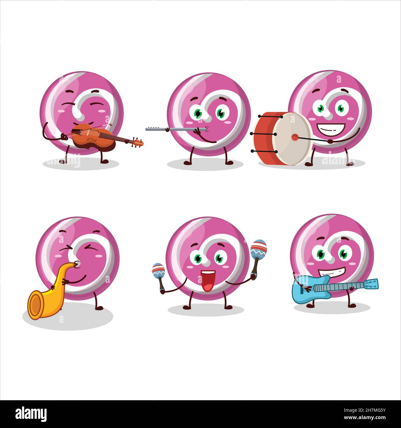 Cartoon character of pink sweet candy playing some musical instruments ...