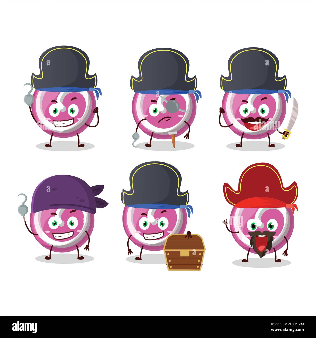 Cartoon character of pink sweet candy with various pirates emoticons ...