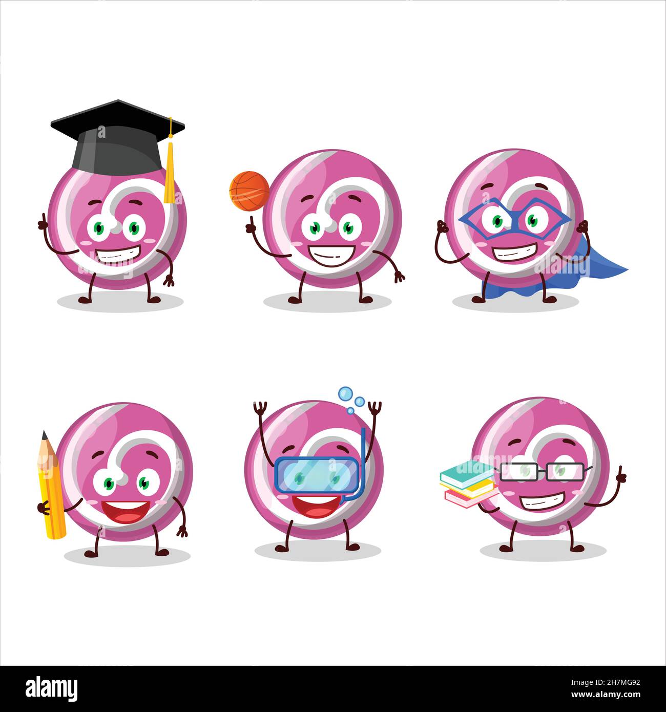 School student of pink sweet candy cartoon character with various ...