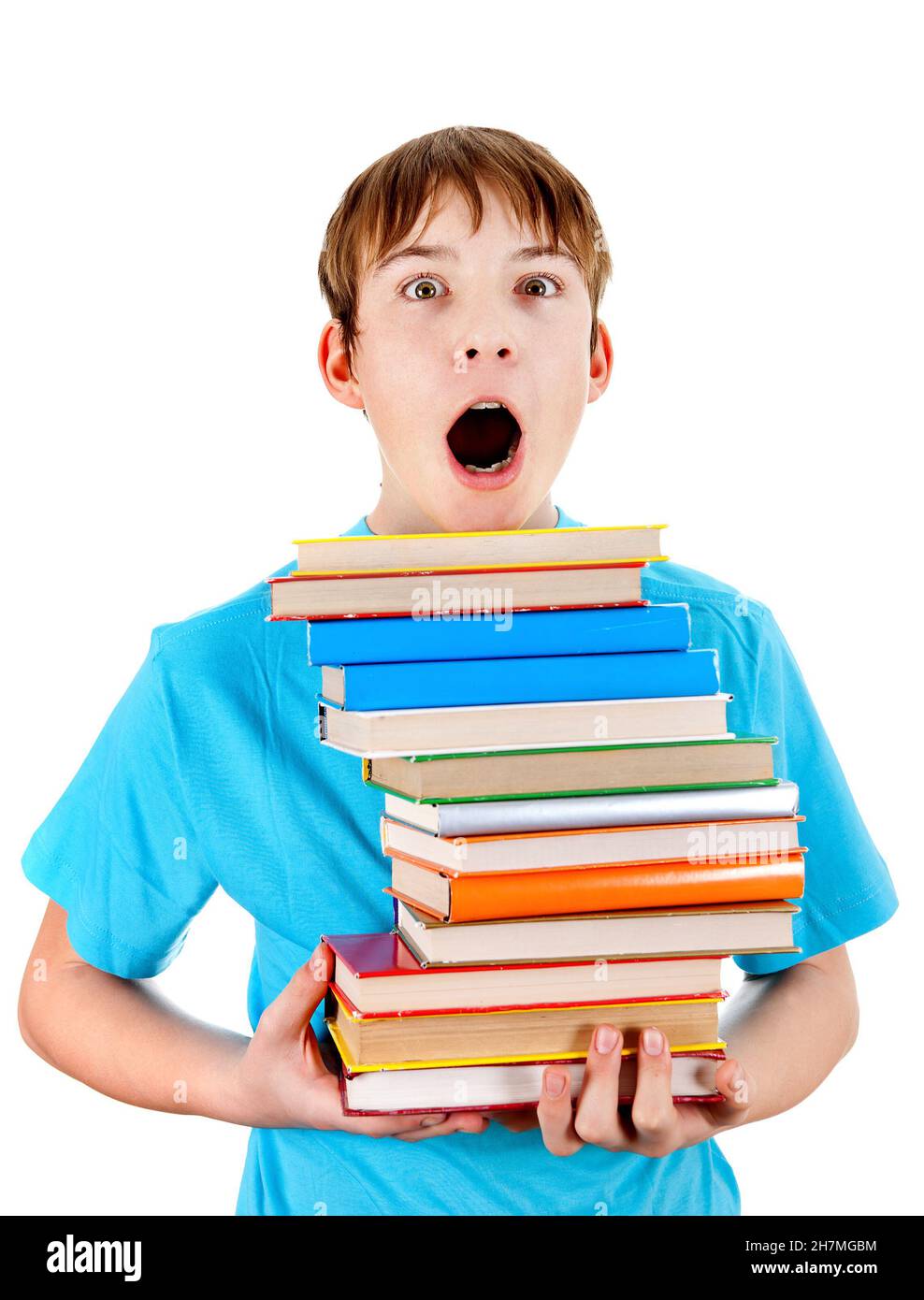 Shocked Teenager with the Books Isolated on the White Background Stock ...