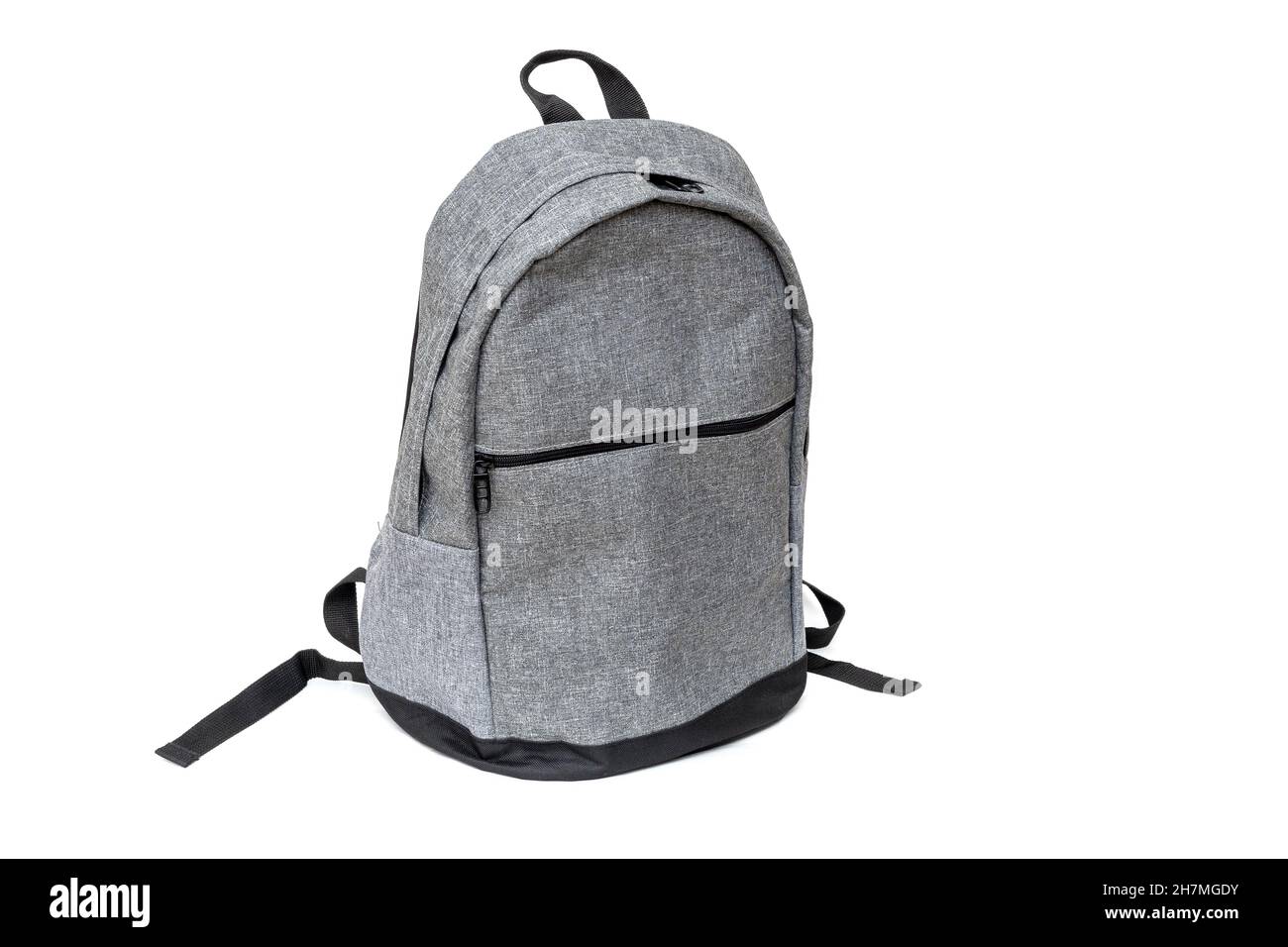 Classic gray backpack isolated on white, side view Stock Photo - Alamy