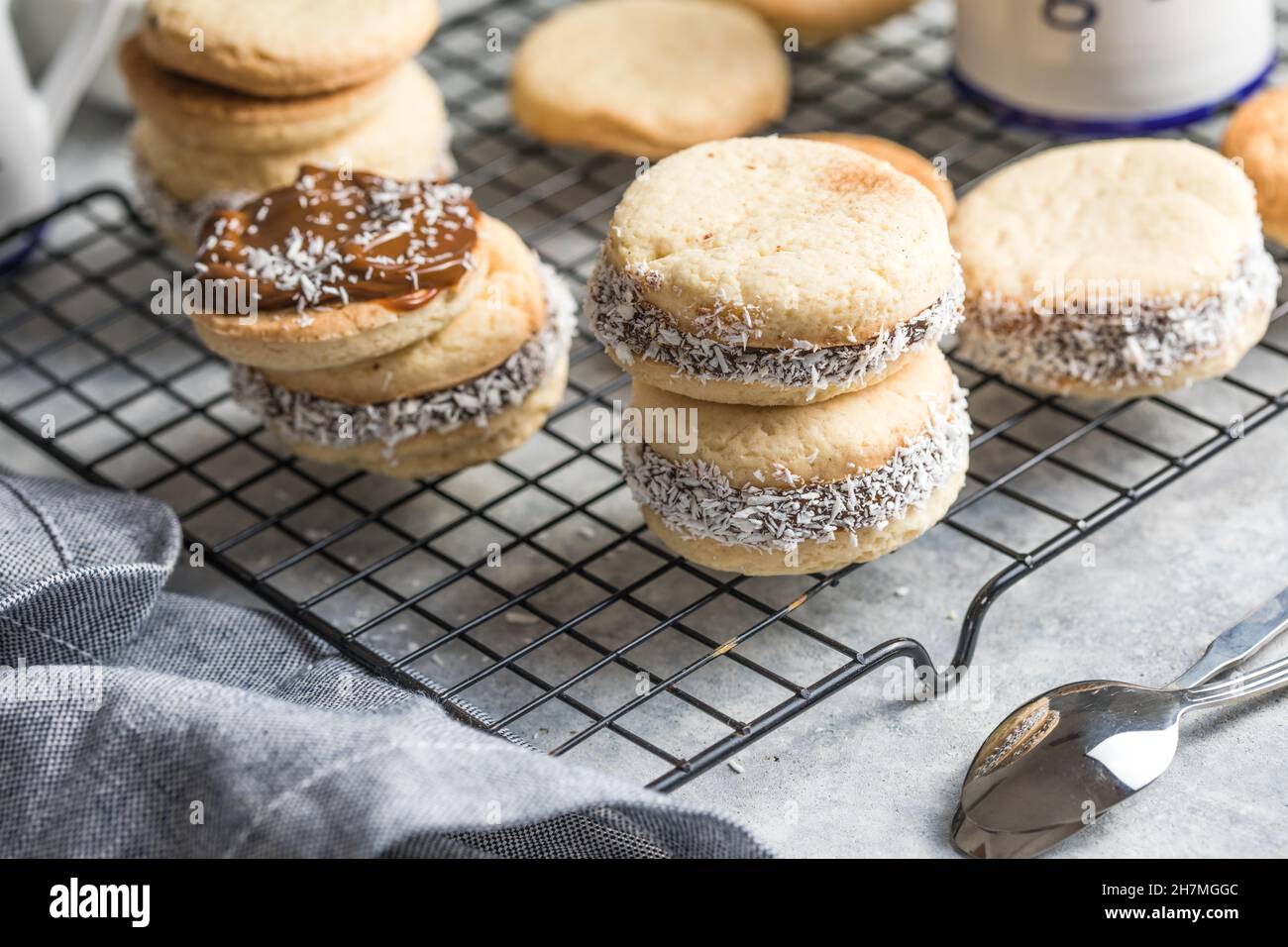 Alfajores: Traditional Peruvian cookies filled with caramel Stock Photo ...