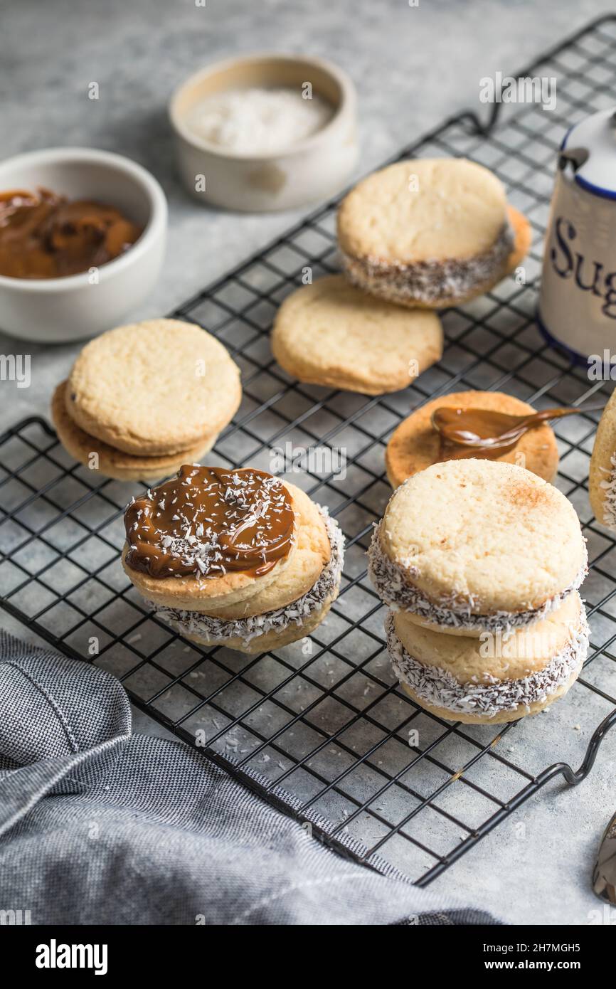 Alfajores: Traditional Peruvian cookies filled with caramel Stock Photo ...