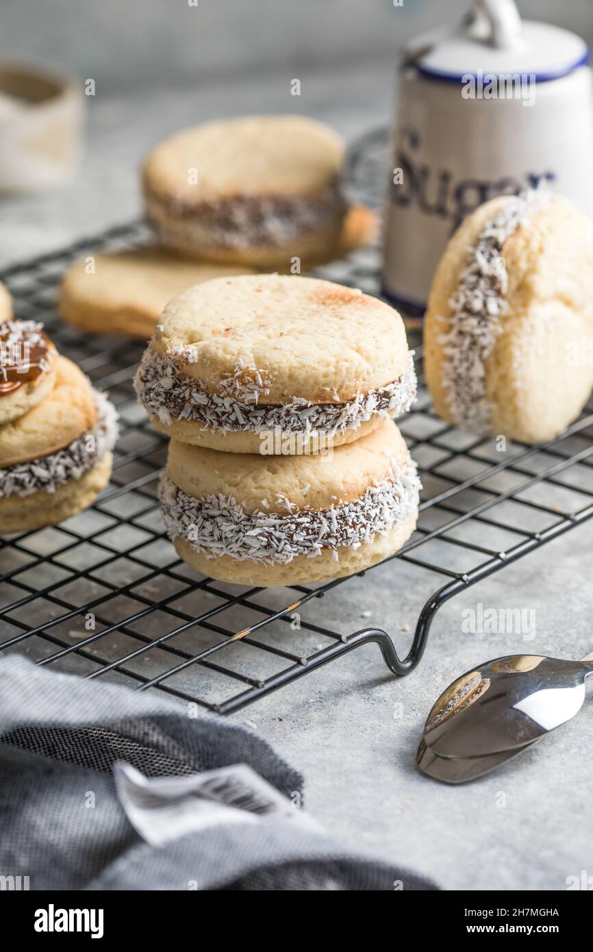 Alfajores: Traditional Peruvian cookies filled with caramel Stock Photo ...