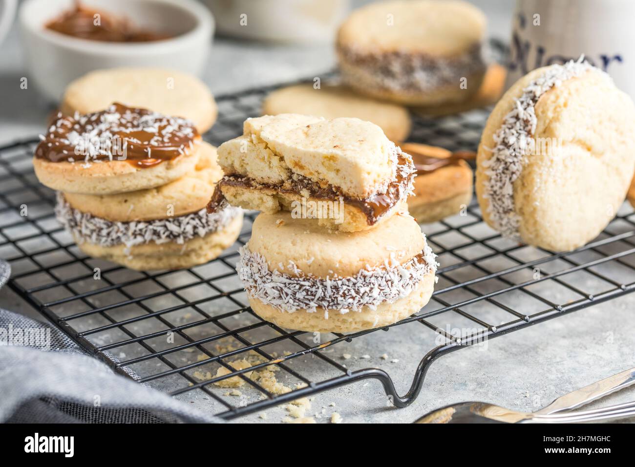 Alfajores: Traditional Peruvian cookies filled with caramel Stock Photo ...