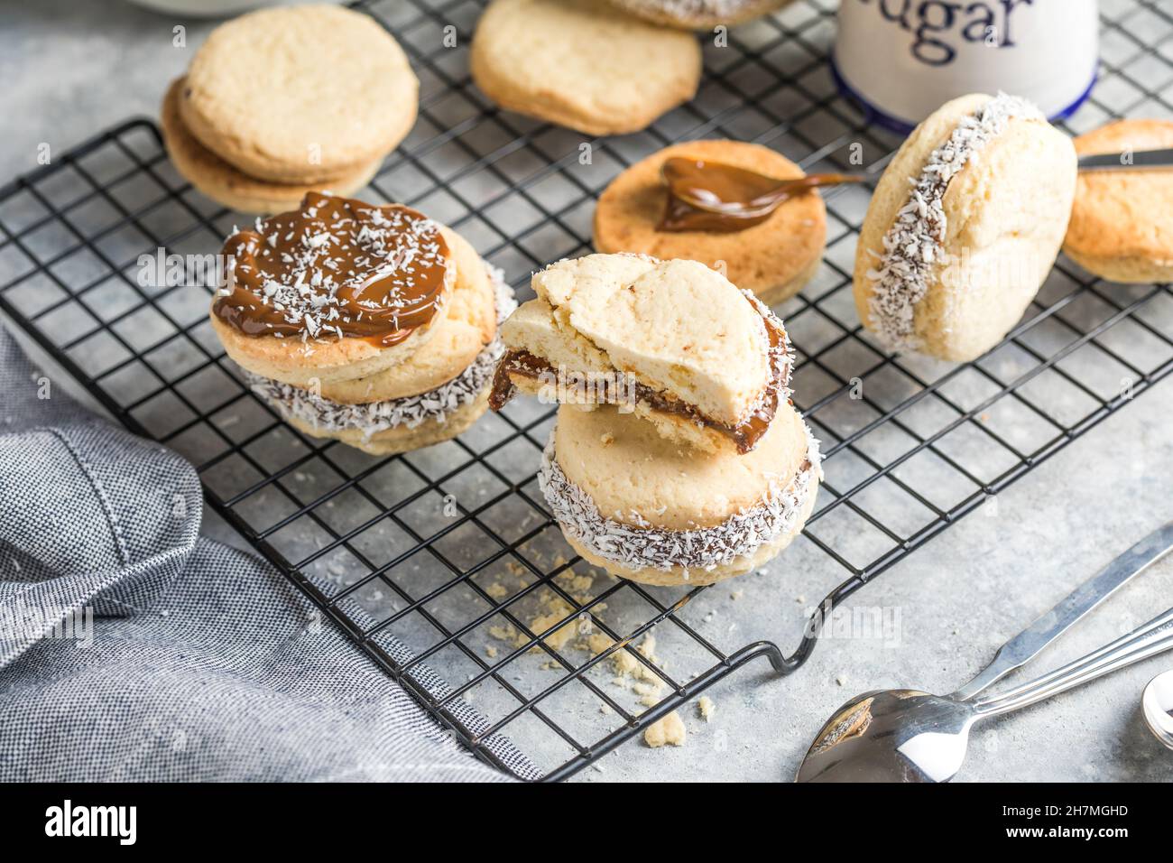 Alfajores: Traditional Peruvian cookies filled with caramel Stock Photo ...