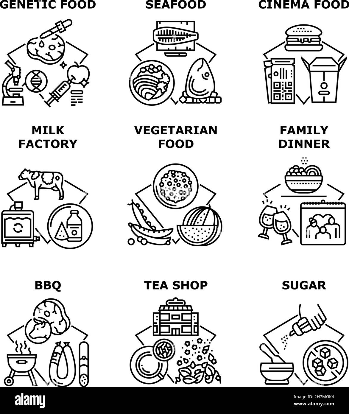 Food Family Dinner Set Icons Vector Illustrations Stock Vector Image ...