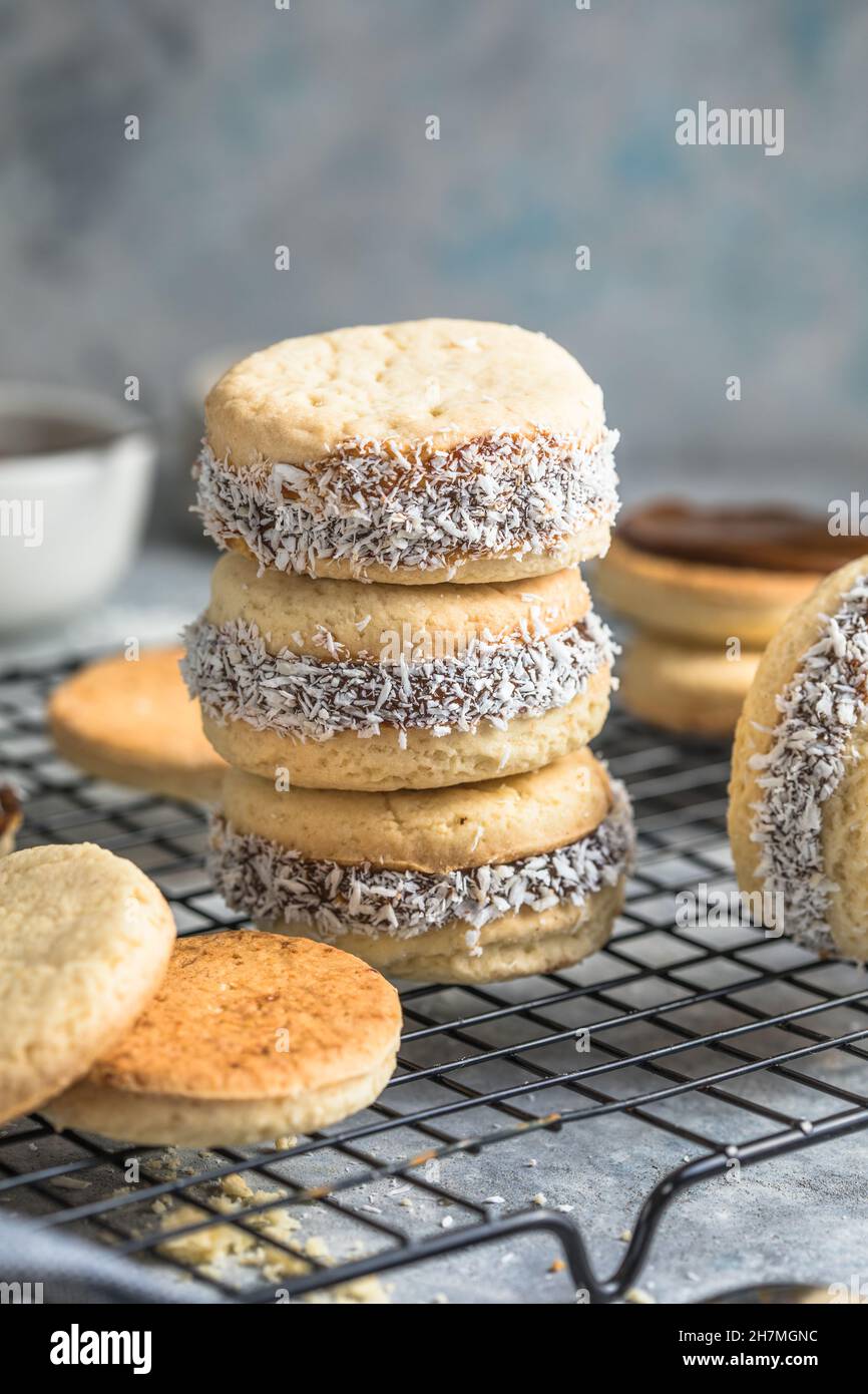 Alfajores: Traditional Peruvian cookies filled with caramel Stock Photo ...