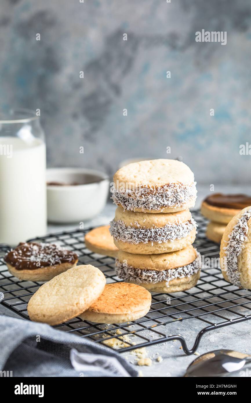 Alfajores: Traditional Peruvian cookies filled with caramel Stock Photo ...