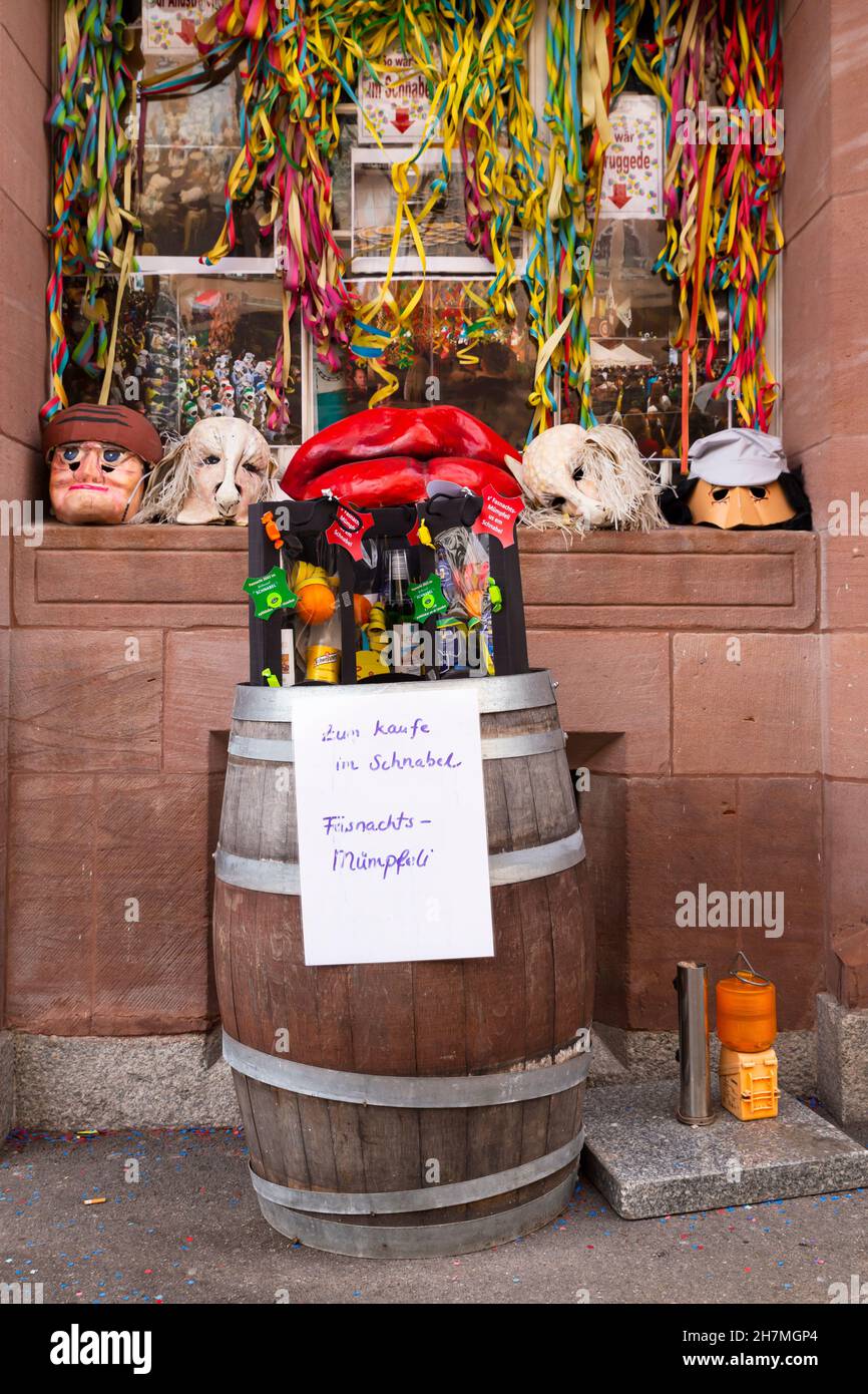 Basel, Switzerland - February 21. Carnival refreshments displayed on a ...